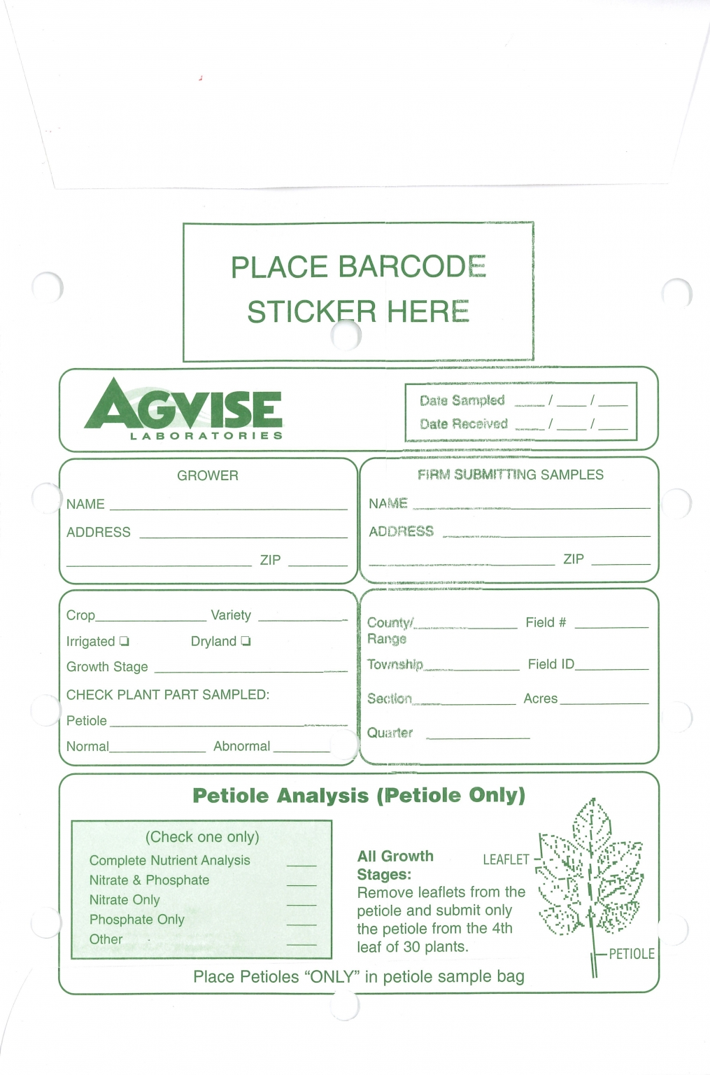 Potato Petiole Bag - Agvise Laboratories
