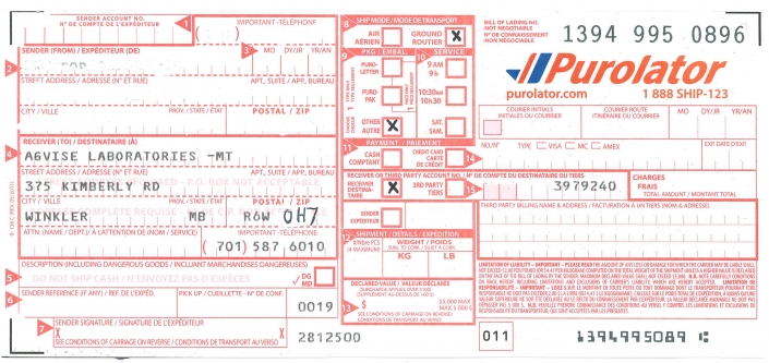 Purolator Shipping Label – Avoid Using if Possible - Agvise Laboratories