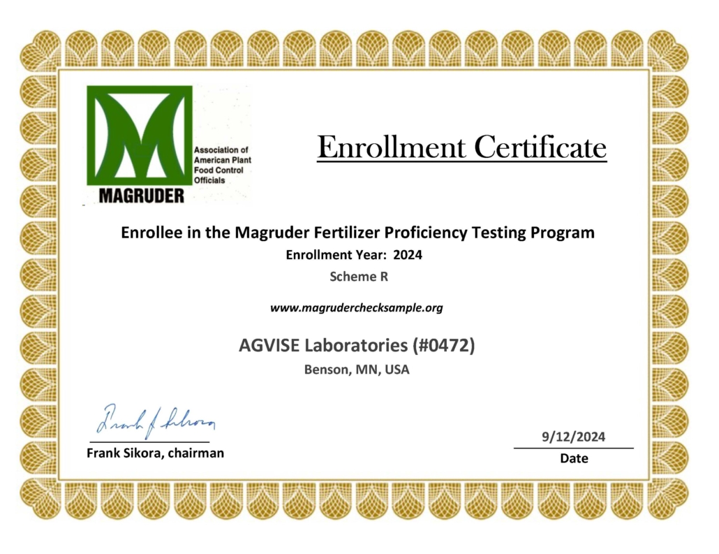 Certifications - Agvise Laboratories